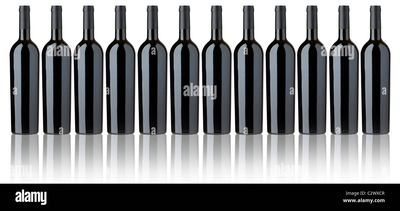 red wine robust bottles on background with reflection Stock Photo - Alamy