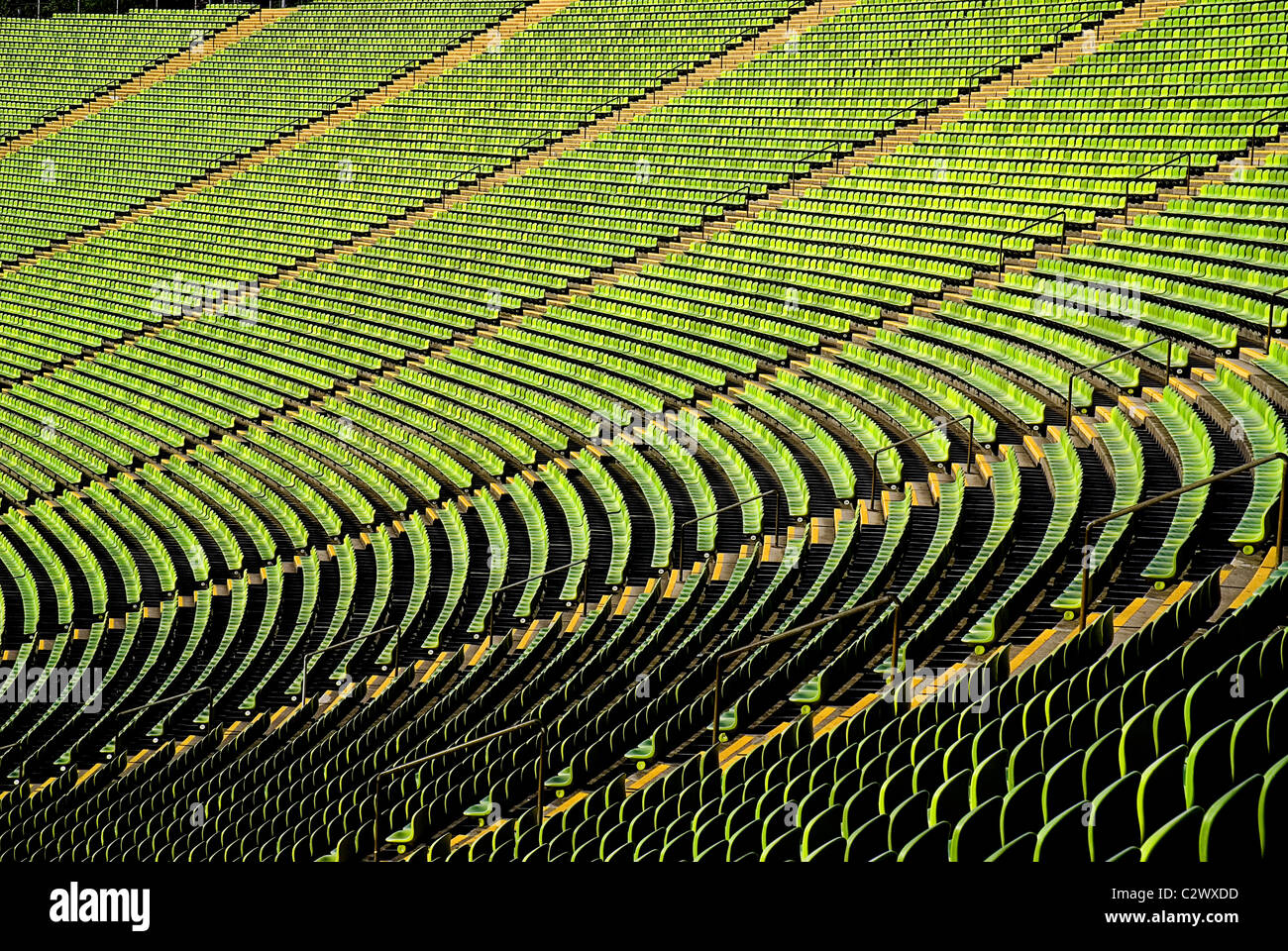 Germany Bavaria Munich Olympic Stadium curved section of bright green ...