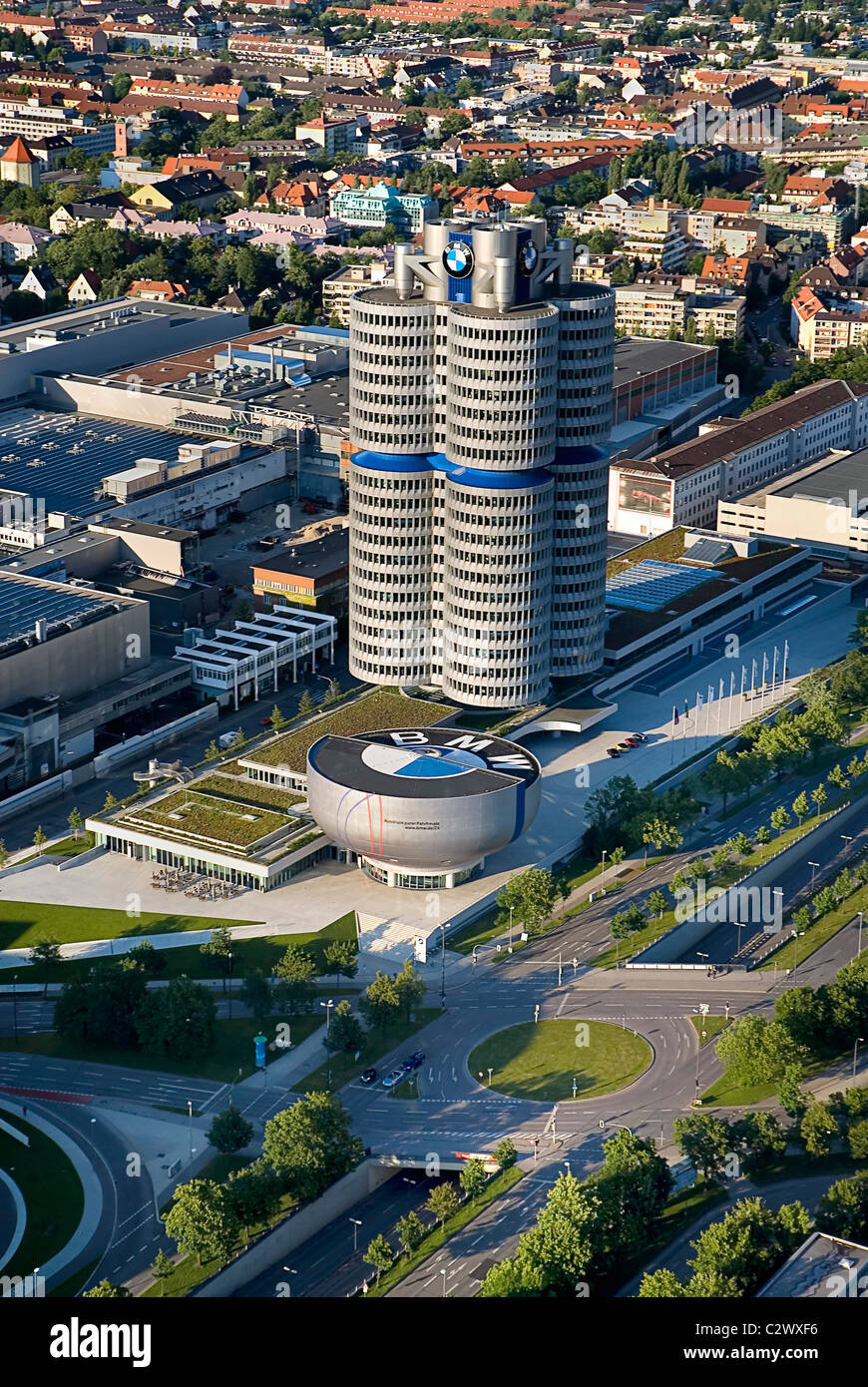 Germany, Bavaria, Munich, BMW Headquarters, The BMW Tower is 101 metres ...