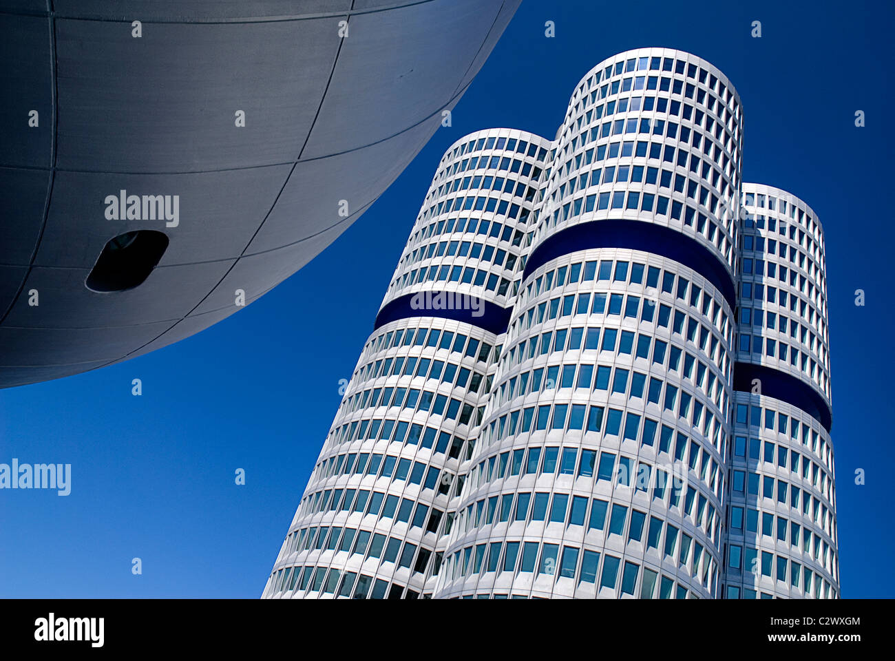 Germany, Bavaria, Munich, BMW Headquarters, The BMW Tower is 101 metres ...