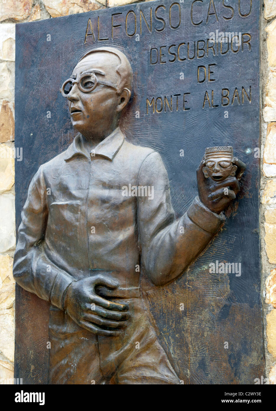 Bronze Statue Of Alfonso Caso At The Monte Alban Ruins Oaxaca State ...
