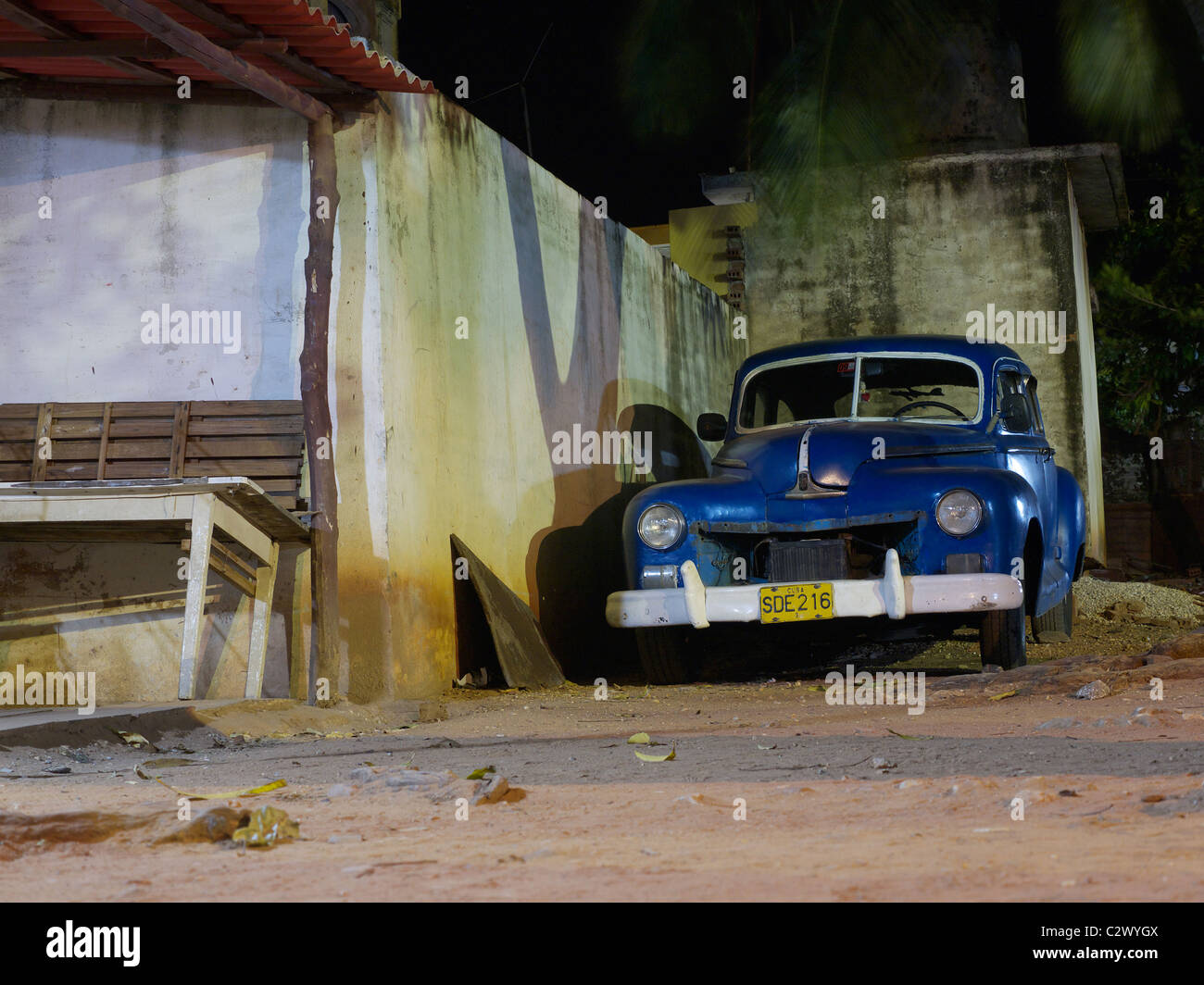 Old American classic car parking in a backyard of Trinidad,Cuba Stock ...