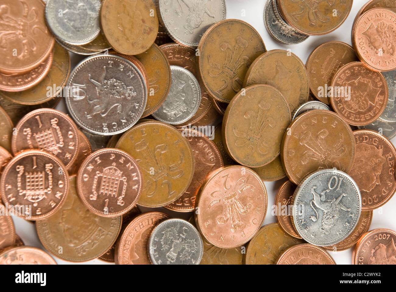 UK pence coins different colors and size Stock Photo - Alamy