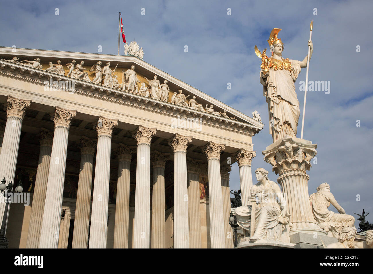 Austria, Vienna, Statue of Athena in front of the Parliament building ...