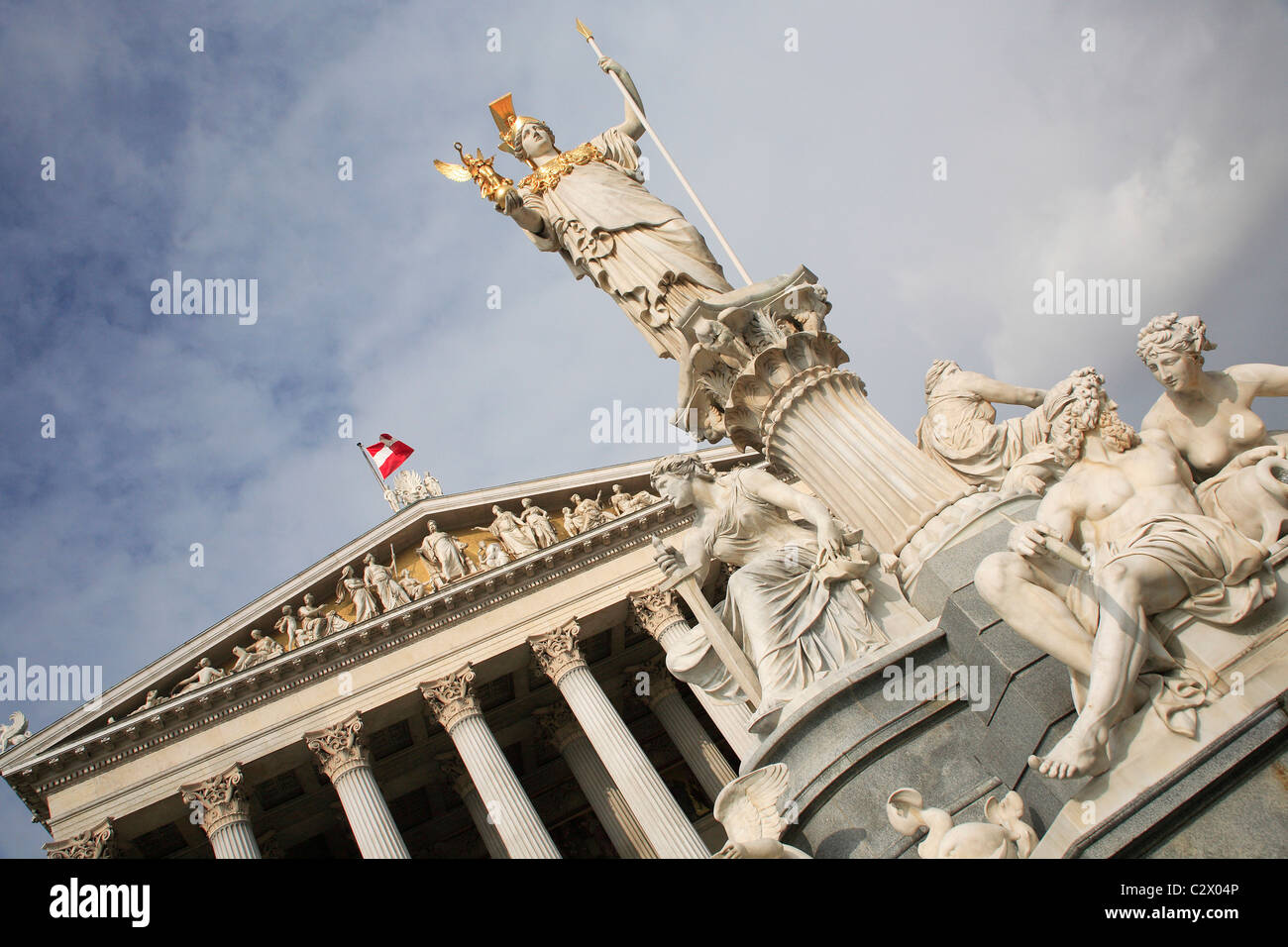 Austria, Vienna, Statue of Athena in front of the Parliament building ...