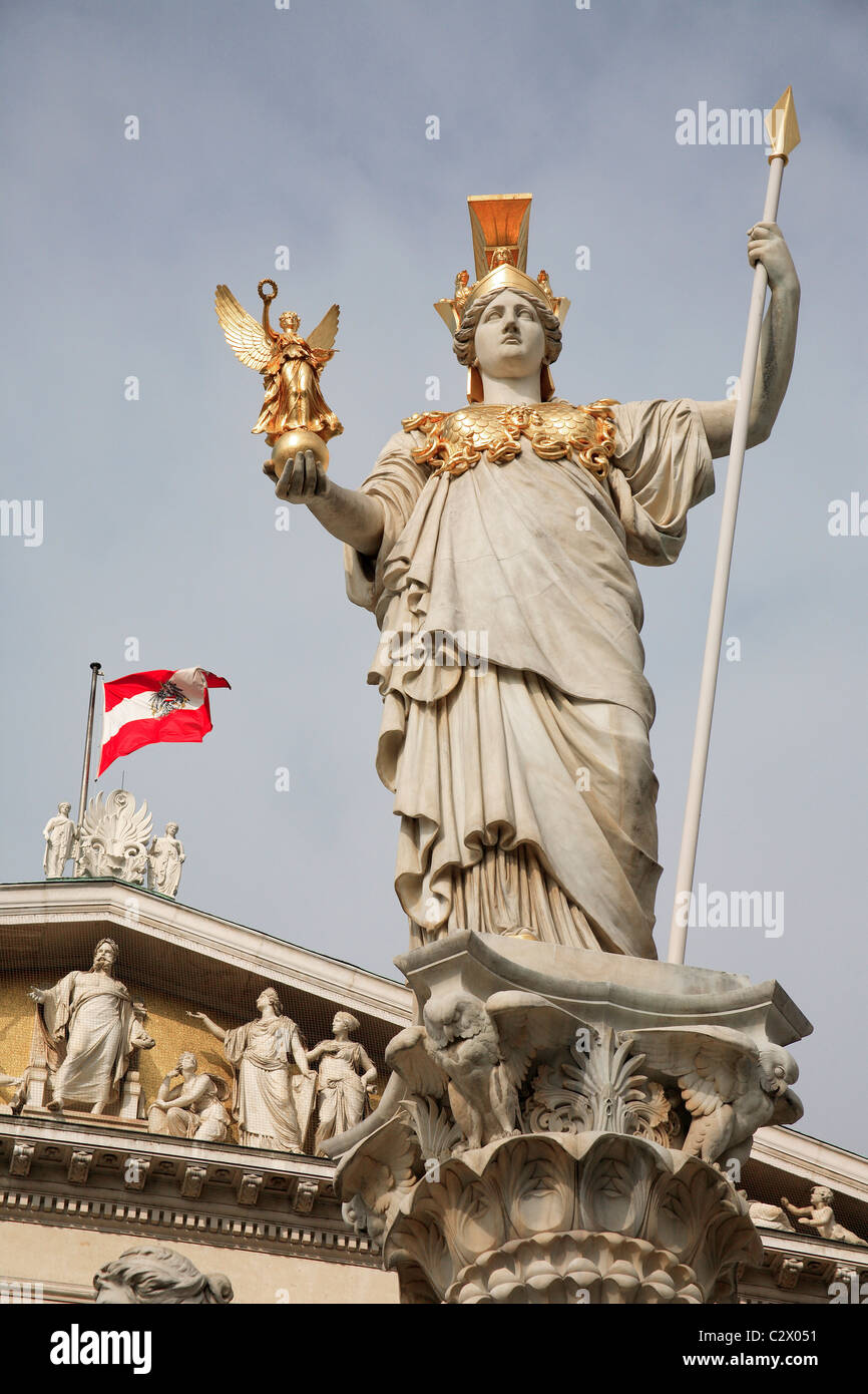 Austria, Vienna, Statue of Athena in front of the Parliament building ...