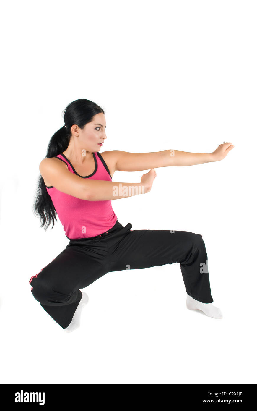 Women in self defense isolated on white background Stock Photo - Alamy