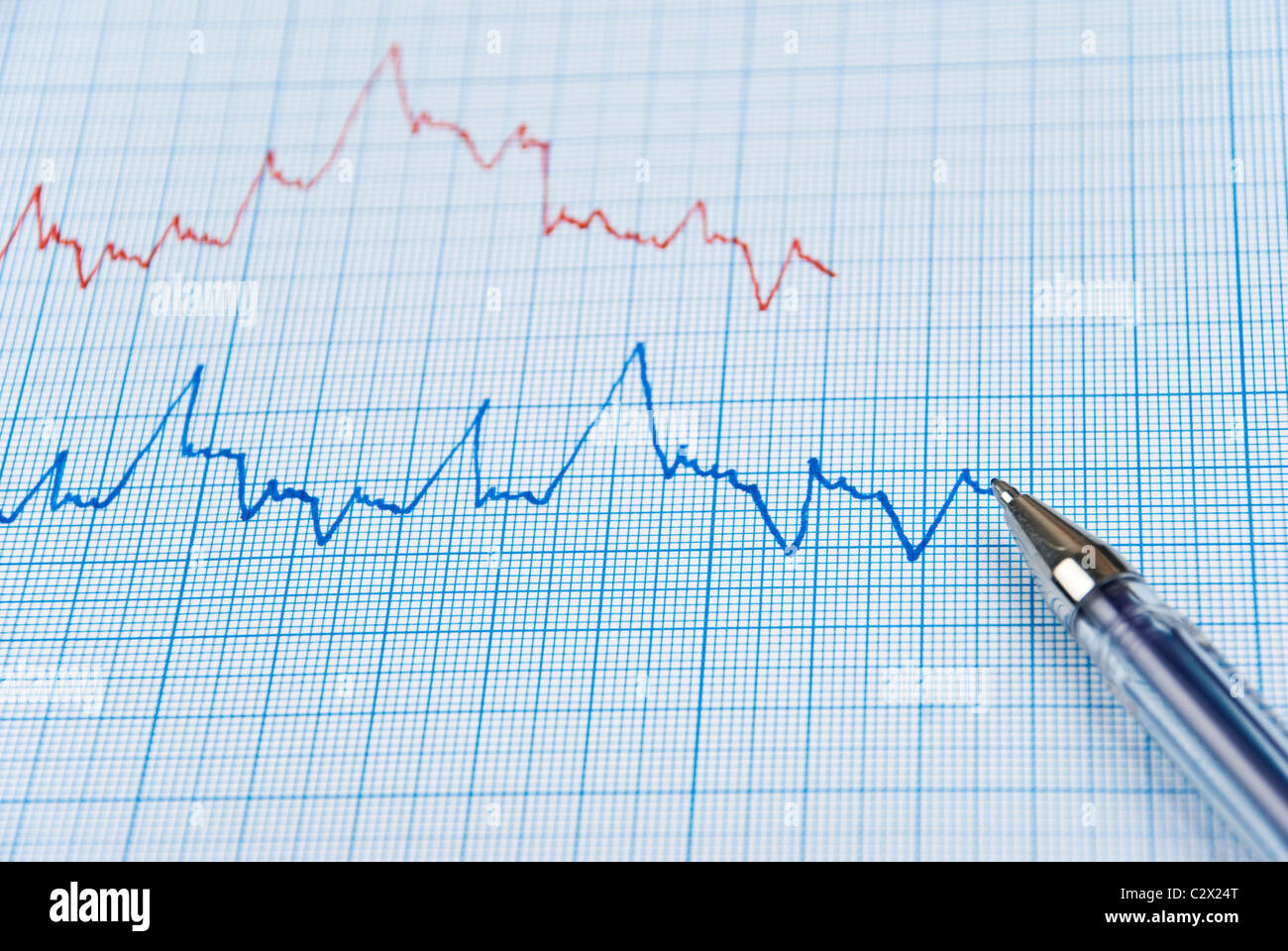 Financial diagram made on millimeter paper in two colors ,red pen on ...