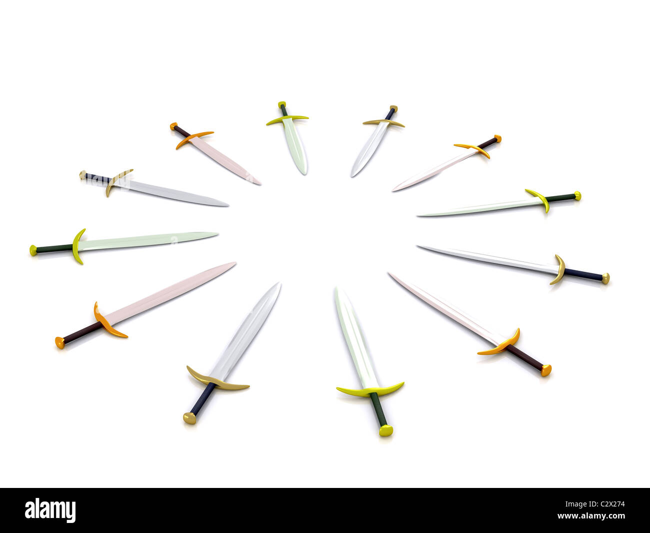 many steel swords around. 3d Stock Photo - Alamy