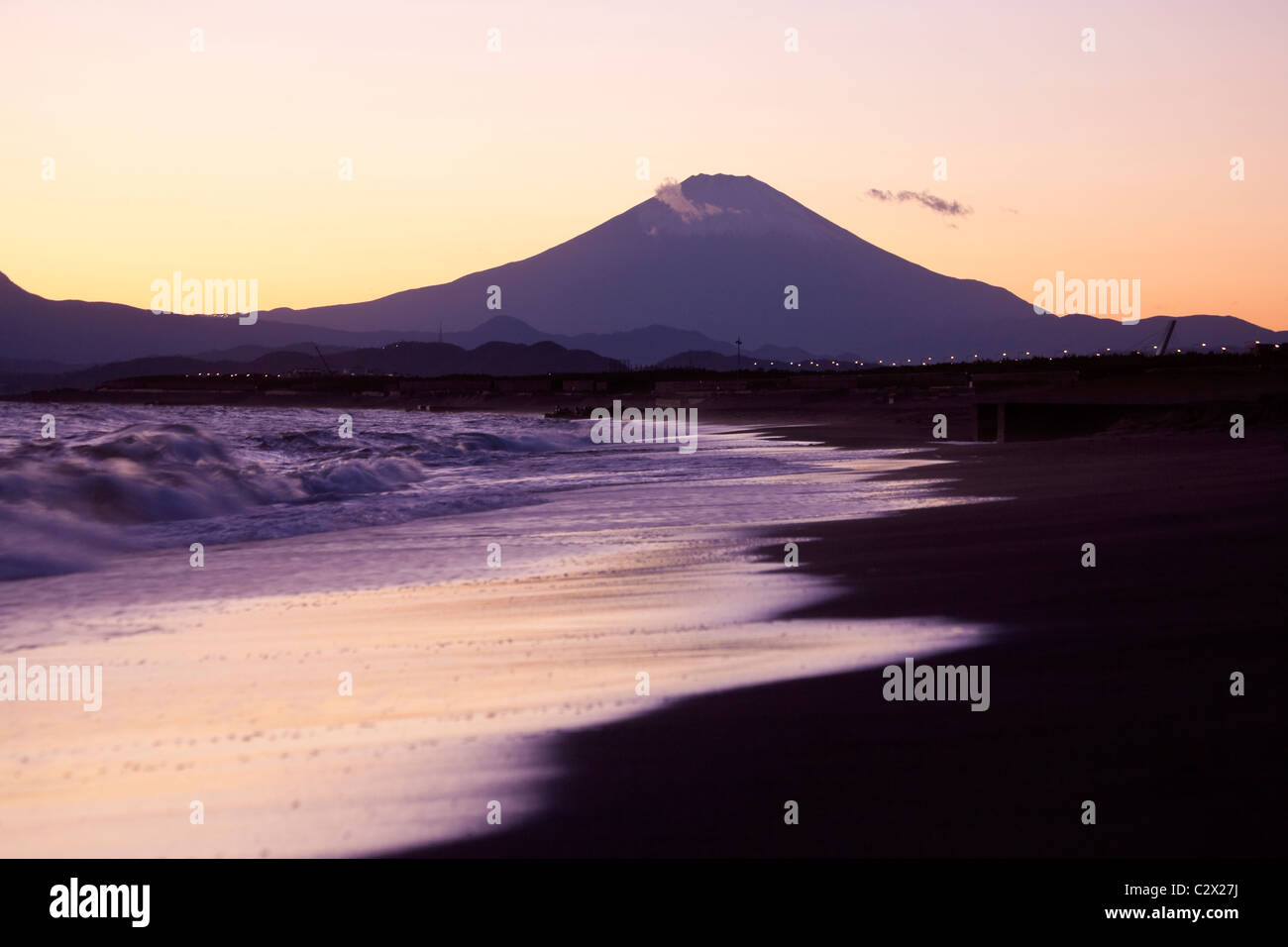 Sunset scene on the sea and Mt fuji in Japan Stock Photo - Alamy