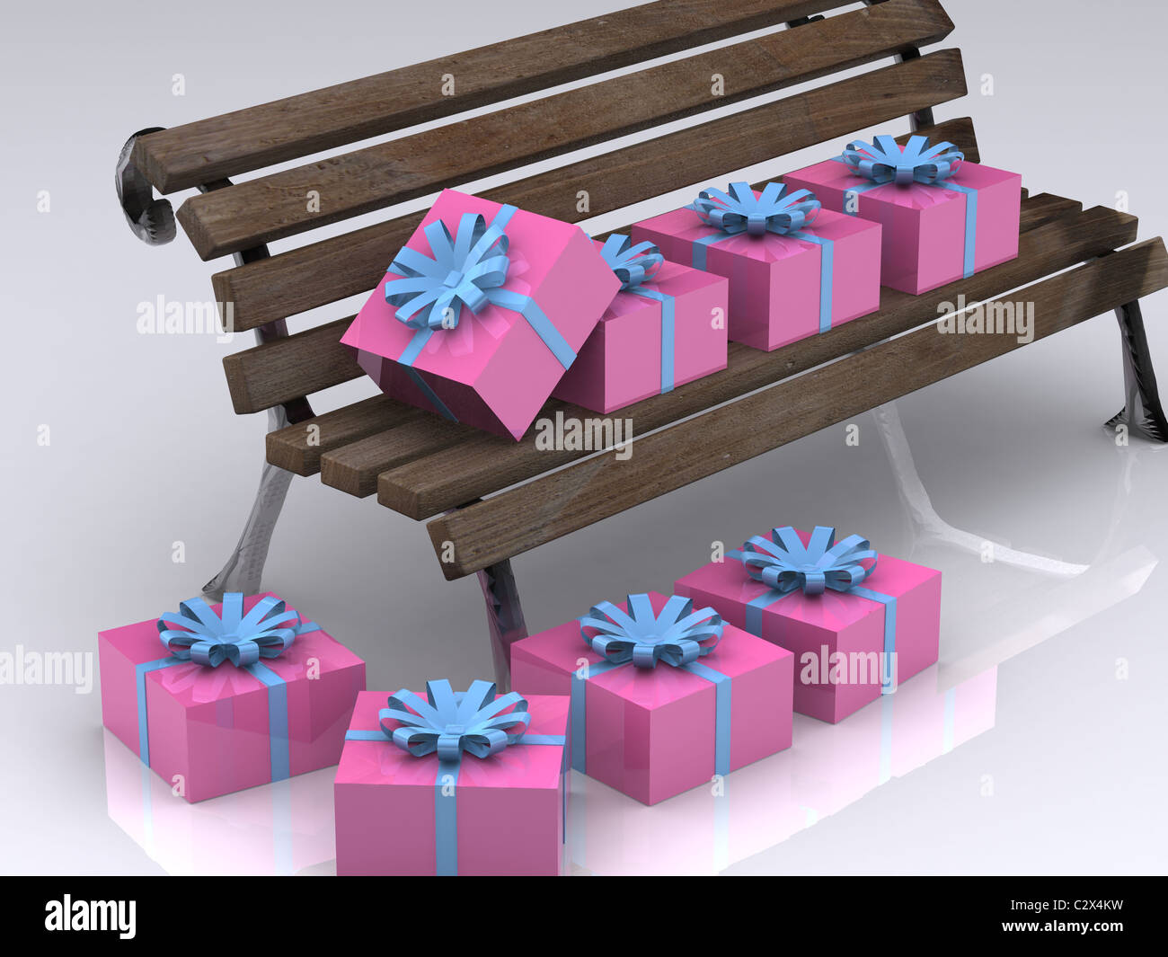present boxes on bench. 3D Stock Photo - Alamy