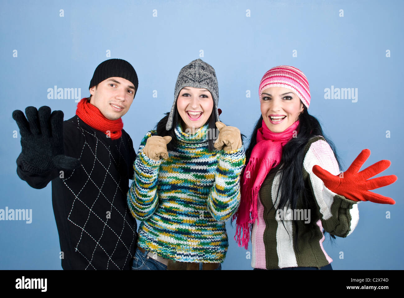 Happy smiling three friends showing happiness and excitement and ...
