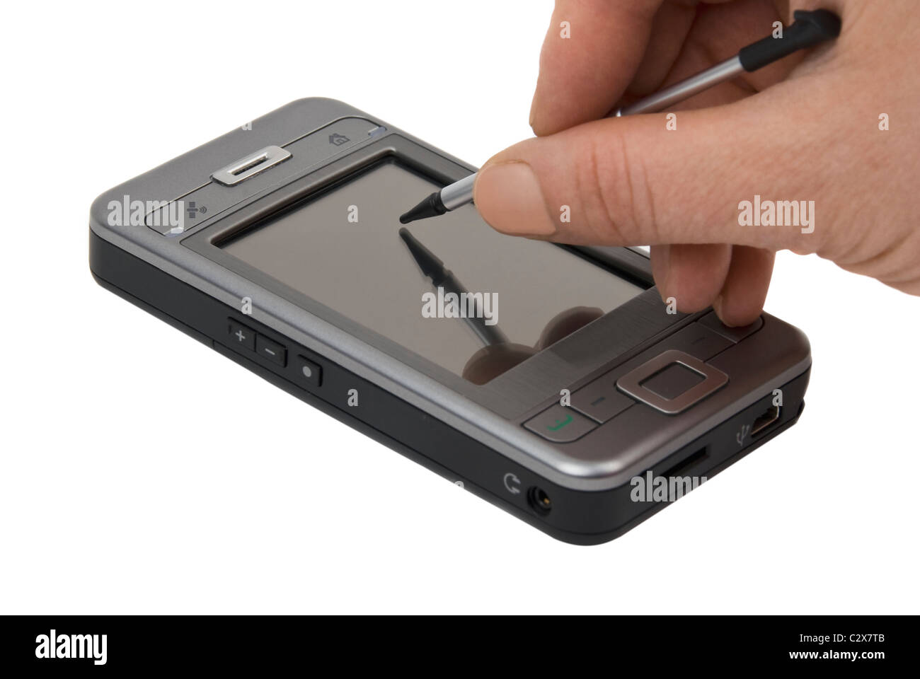 Using a modern PDA with cell phone included Stock Photo - Alamy