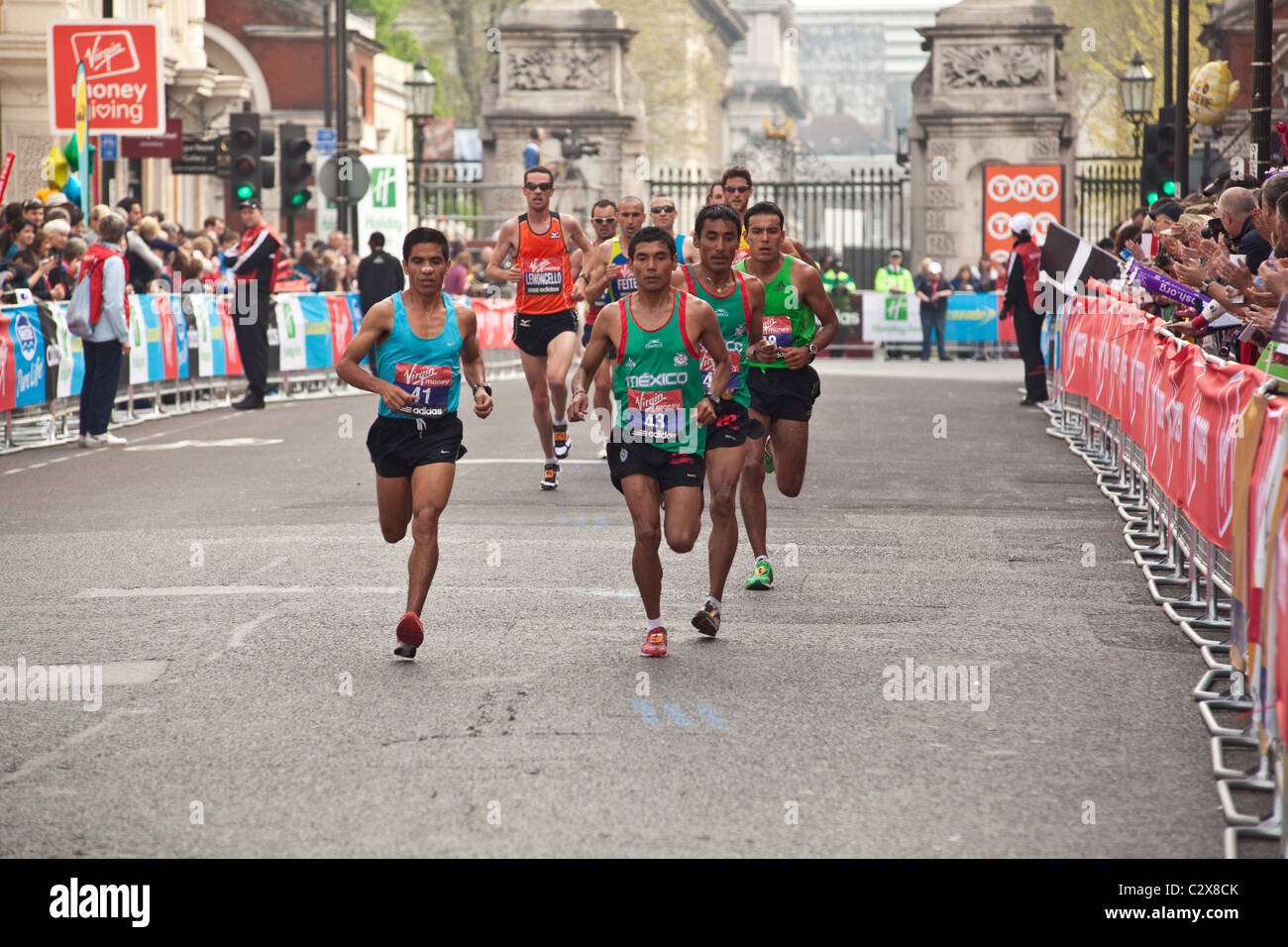 Mens elite runners at the London Marathon 2011,Church Street, Greenwich ...