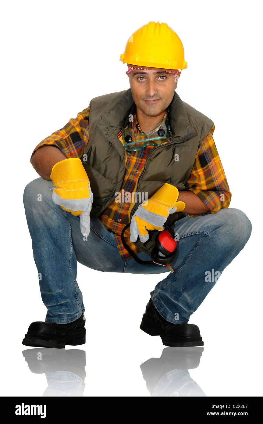 Construction worker isolated in white Stock Photo - Alamy