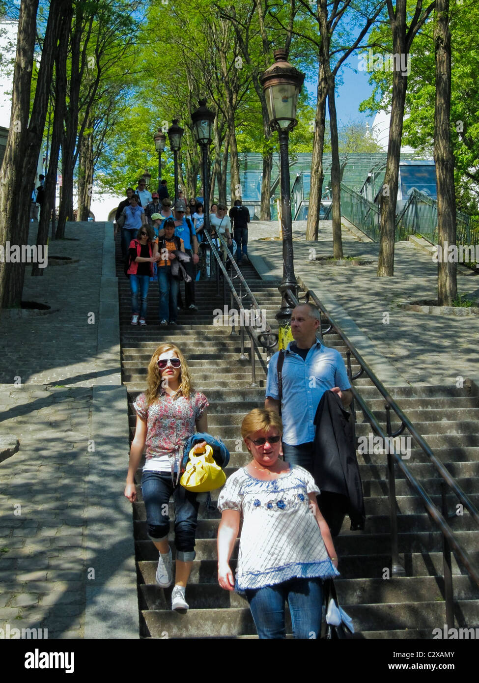 Paris, France, Large Crowd of People Visiting Butte Montmartre District ...