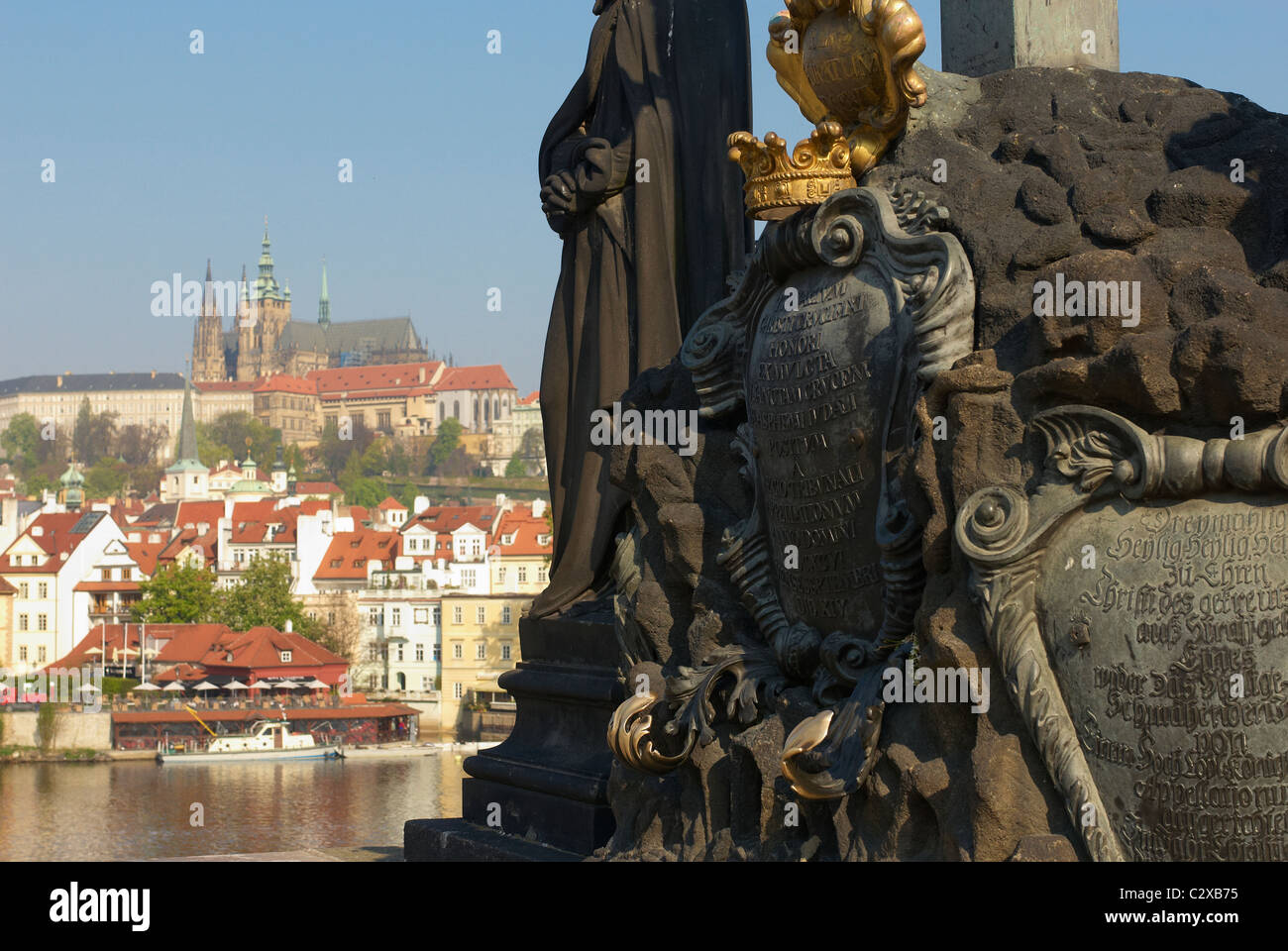 Prague Castle, Charles Bridge, Vltava river, Czech Republic Stock Photo ...
