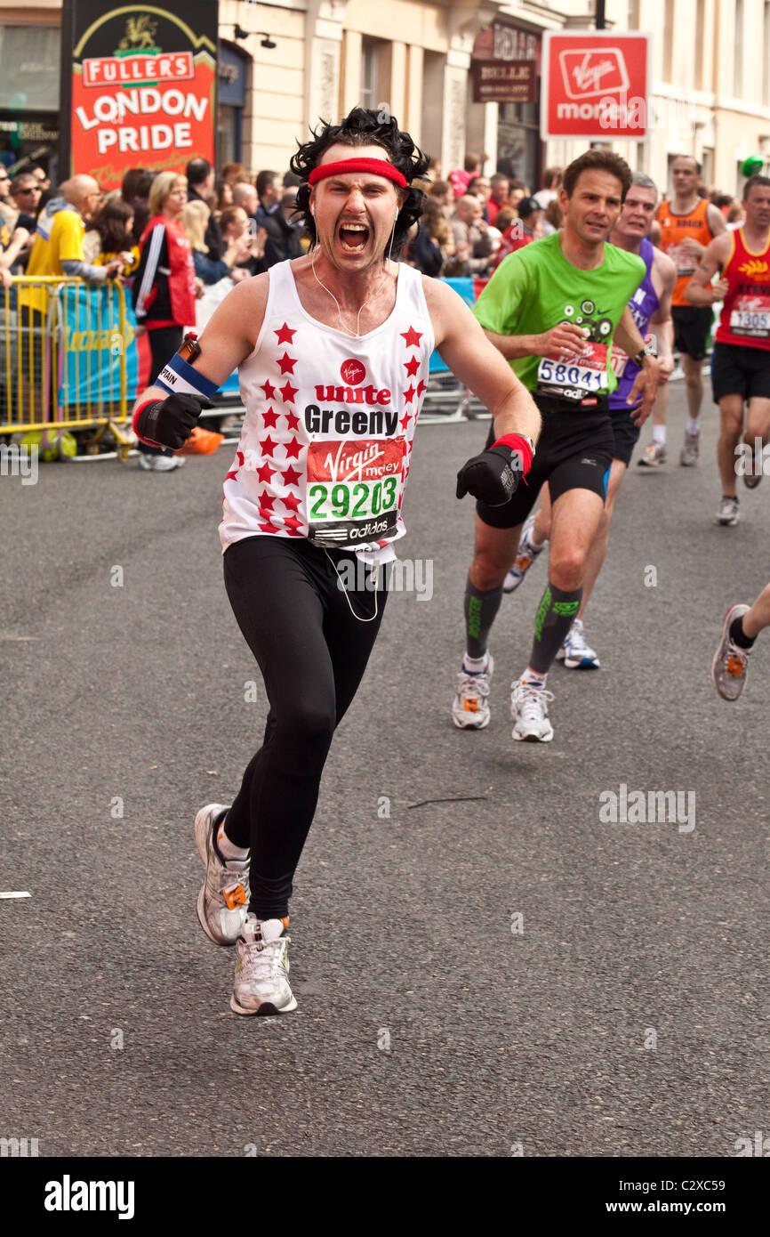 Fancy dress runner at the London marathon 2011,Church street, Greenwich ...