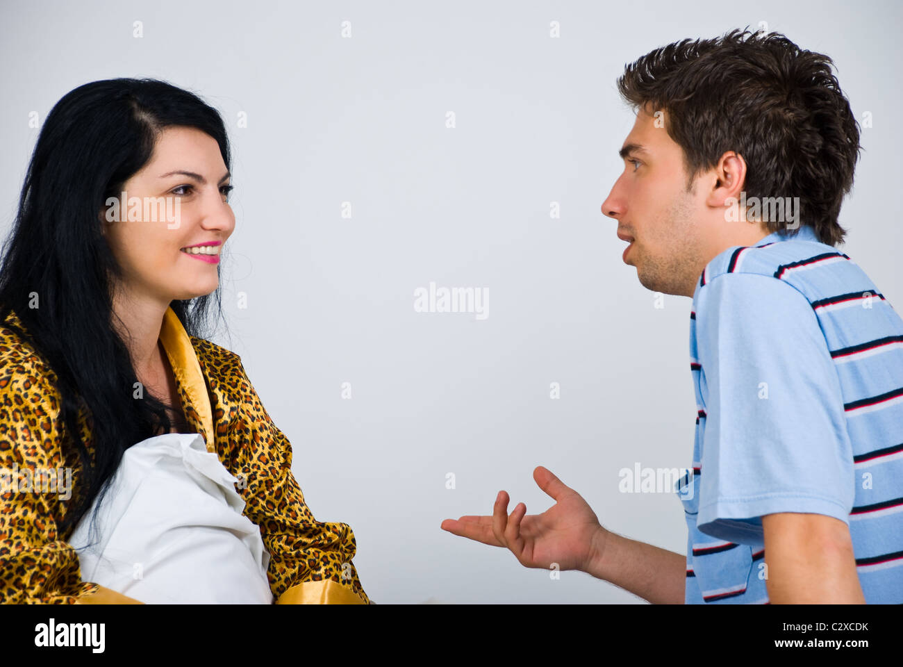 Couple talking bedroom night hi-res stock photography and images - Alamy