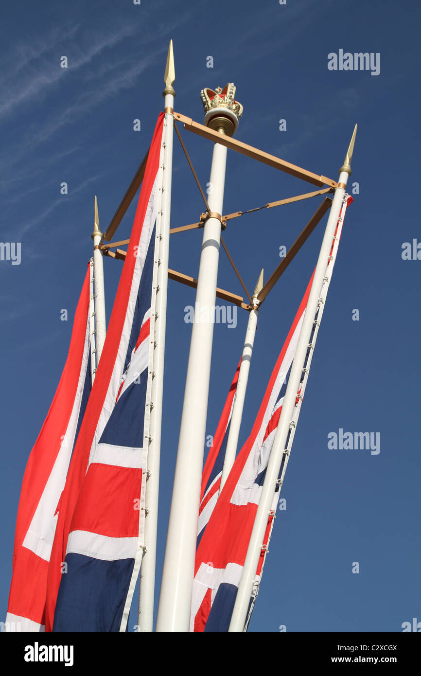 Union Jack on pole during Royal Wedding preparations outside Buckingham ...