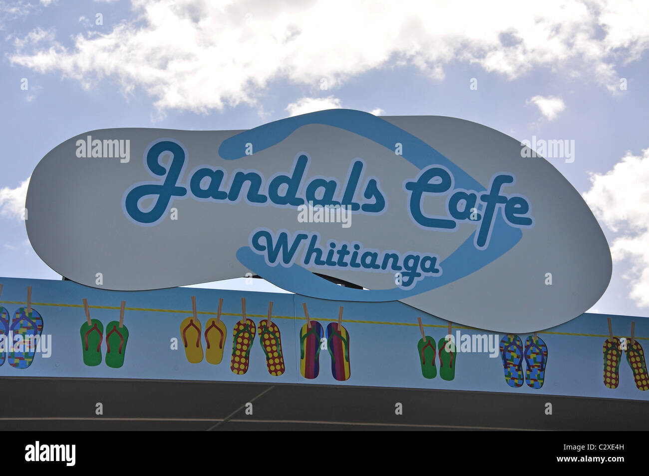 Jandals Cafe sign, Albert Street, Whitianga, Mercury Bay, Coromandel ...
