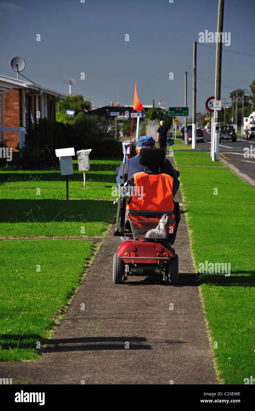 Man on mobility scooter, Thames, Coromandel Peninsula, Waikato Region ...