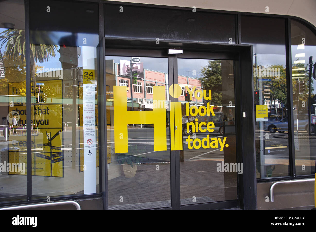 'Hi, you look nice today' welcome sign, ASB Bank building, Victoria ...