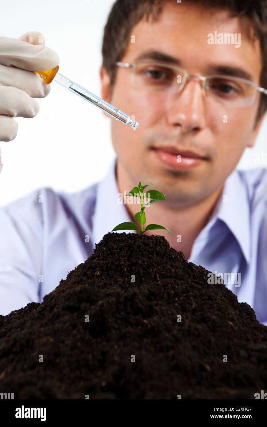 Scientist man making experiment in laboratory,selective focus on ...