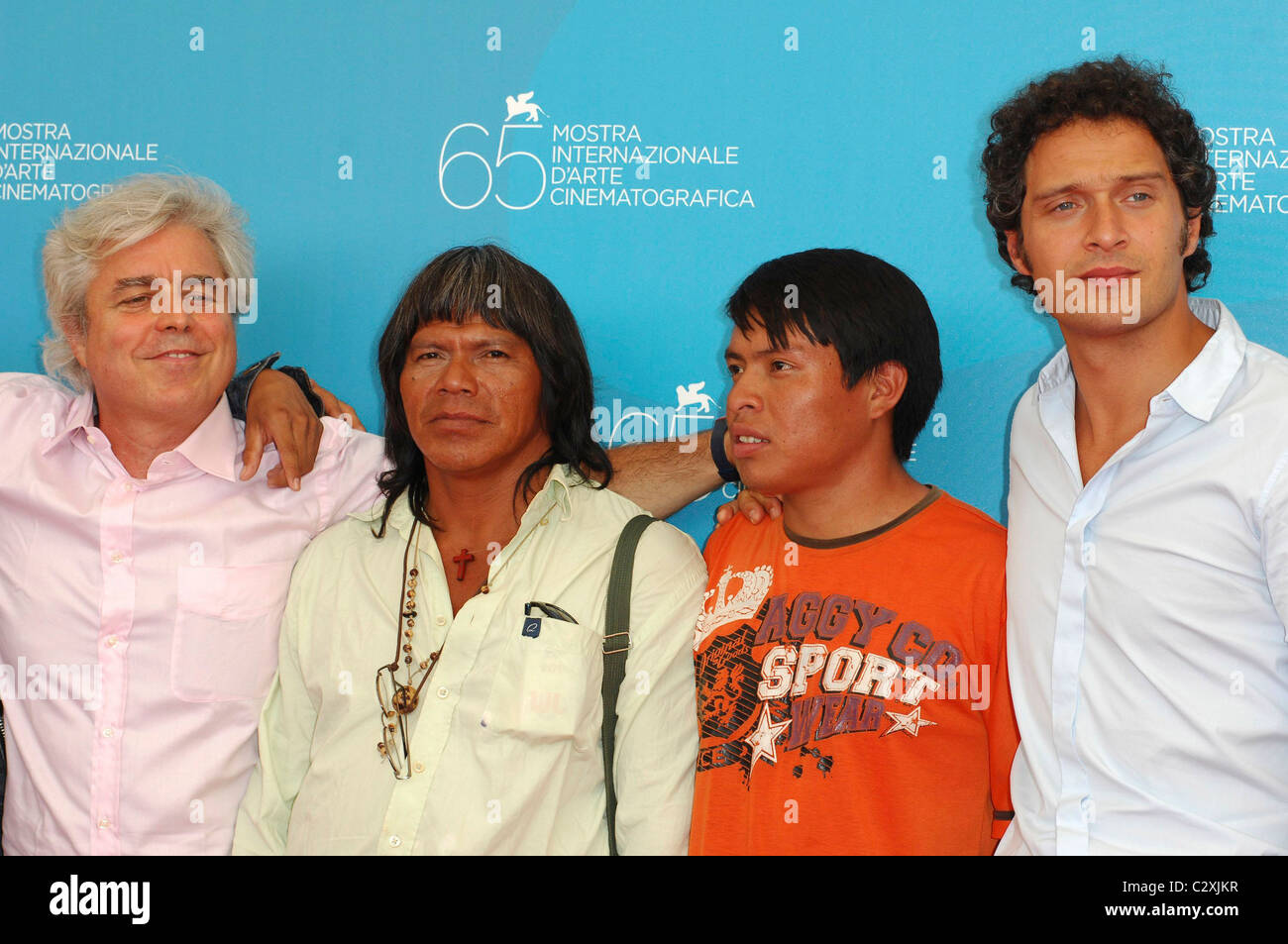 Marco Bechis with Claudio Santamaria and male cast 65th Venice Film ...