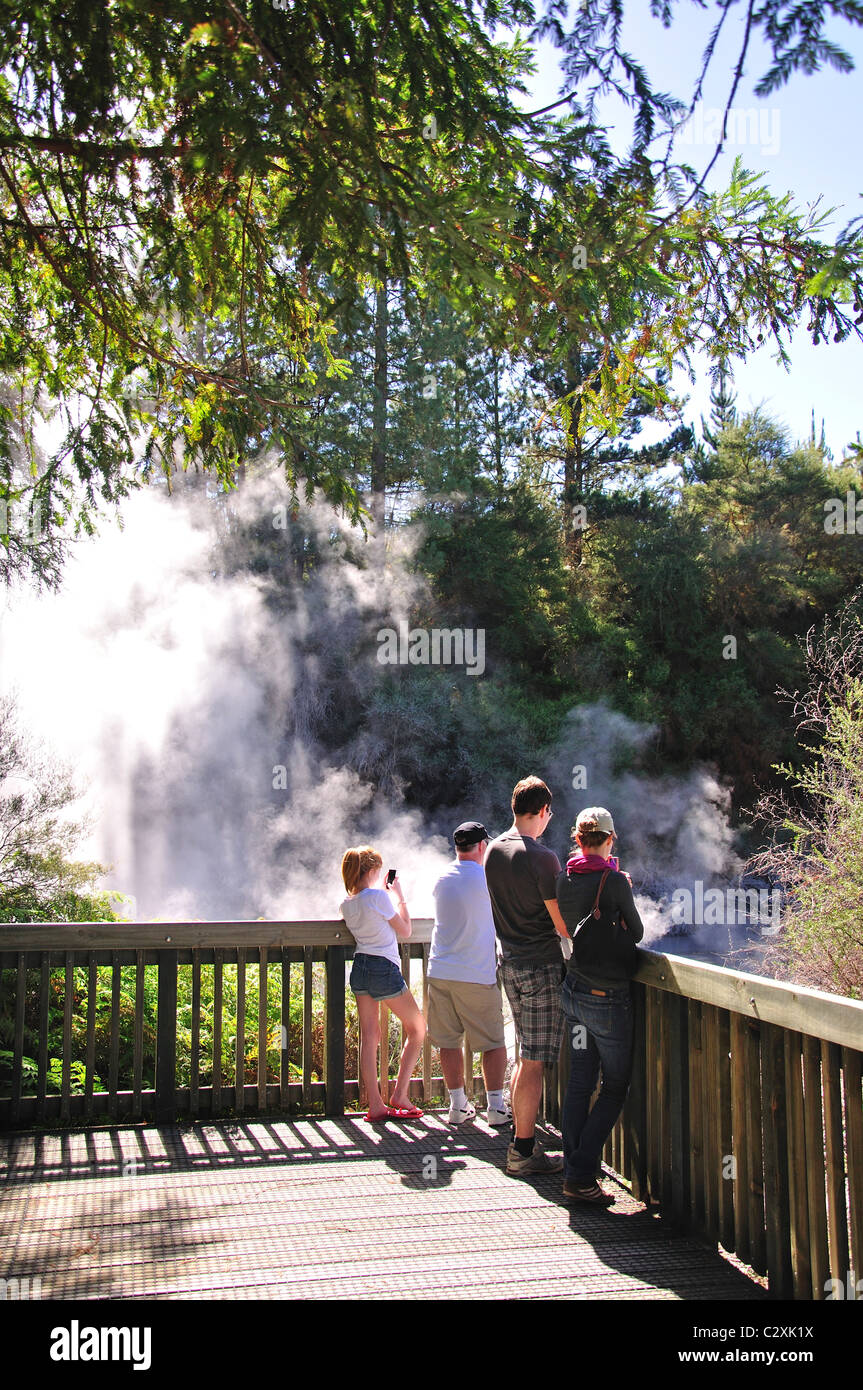 Lookout platform for hot mud pools, Waiotapu, near Rotorua, Bay of ...