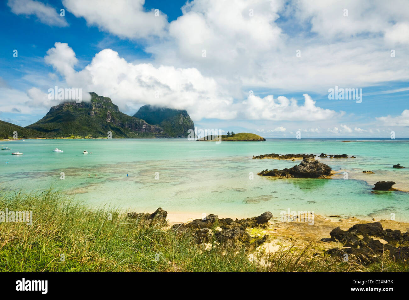 Mts Lidgbird (left) & Gower by the lagoon with world's southernmost ...