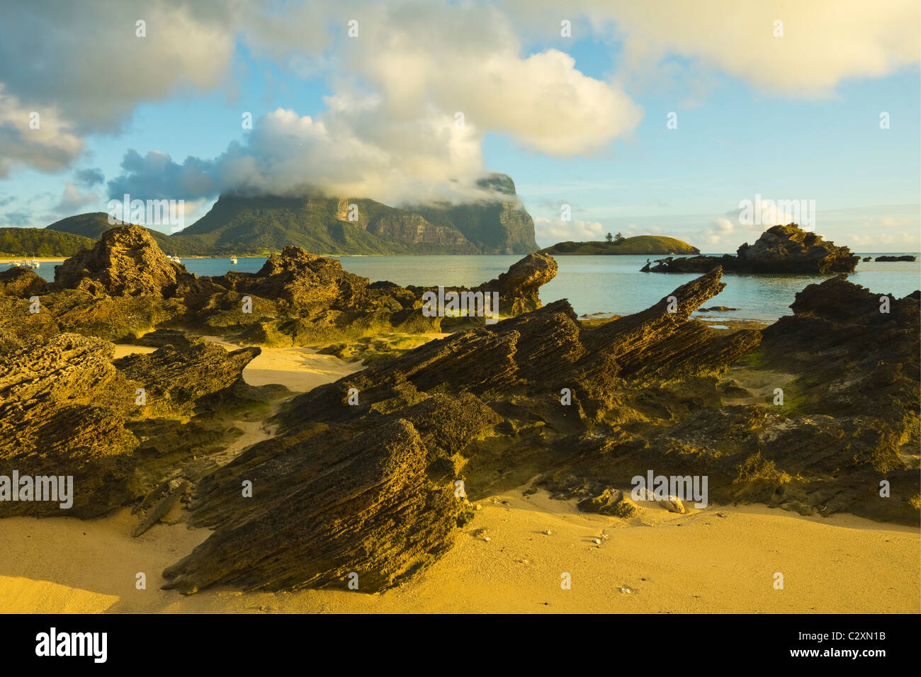 Eroded calcarenite - cemented coral sand rock - by the lagoon & Mt ...