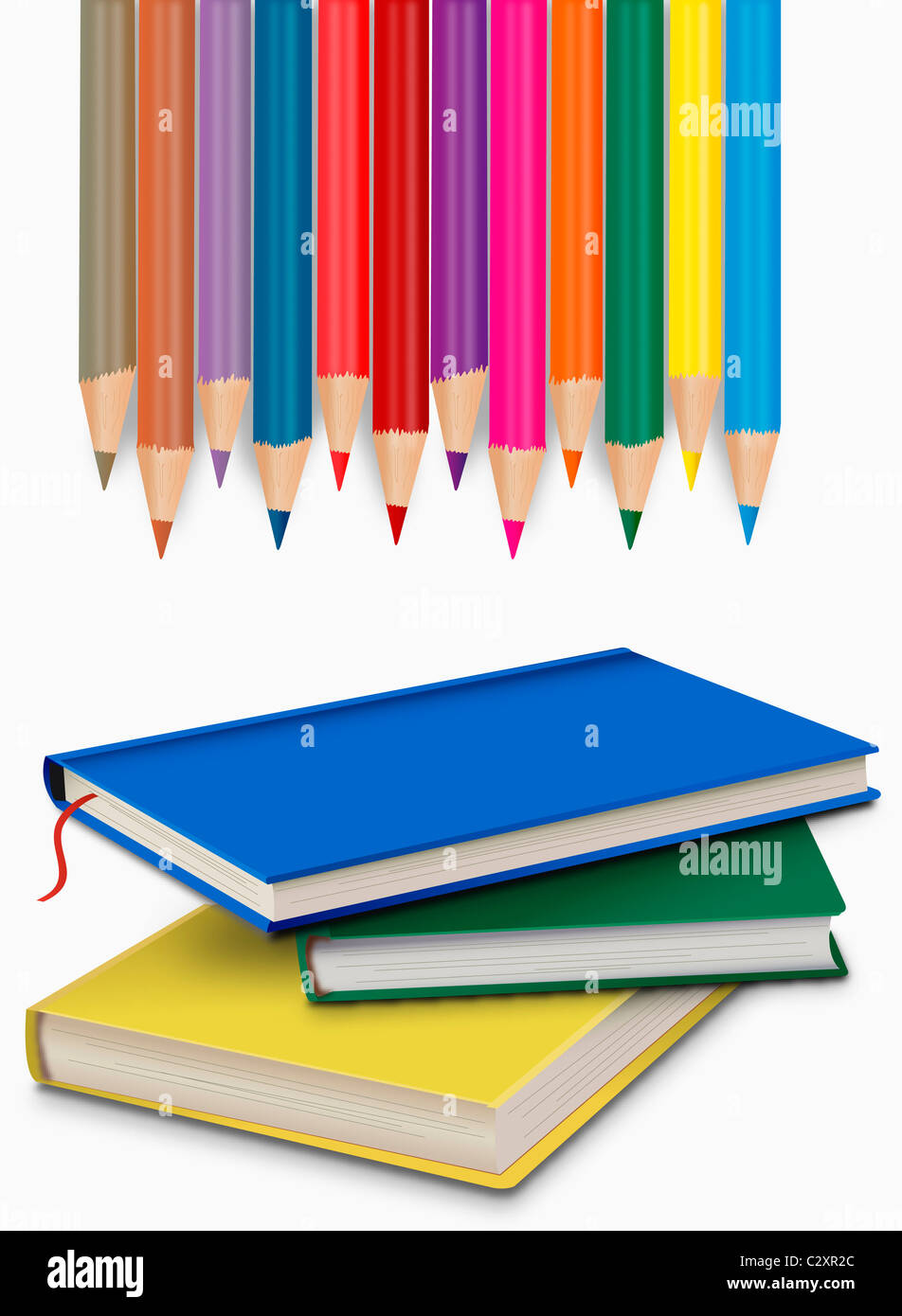 color pencils and books Stock Photo - Alamy