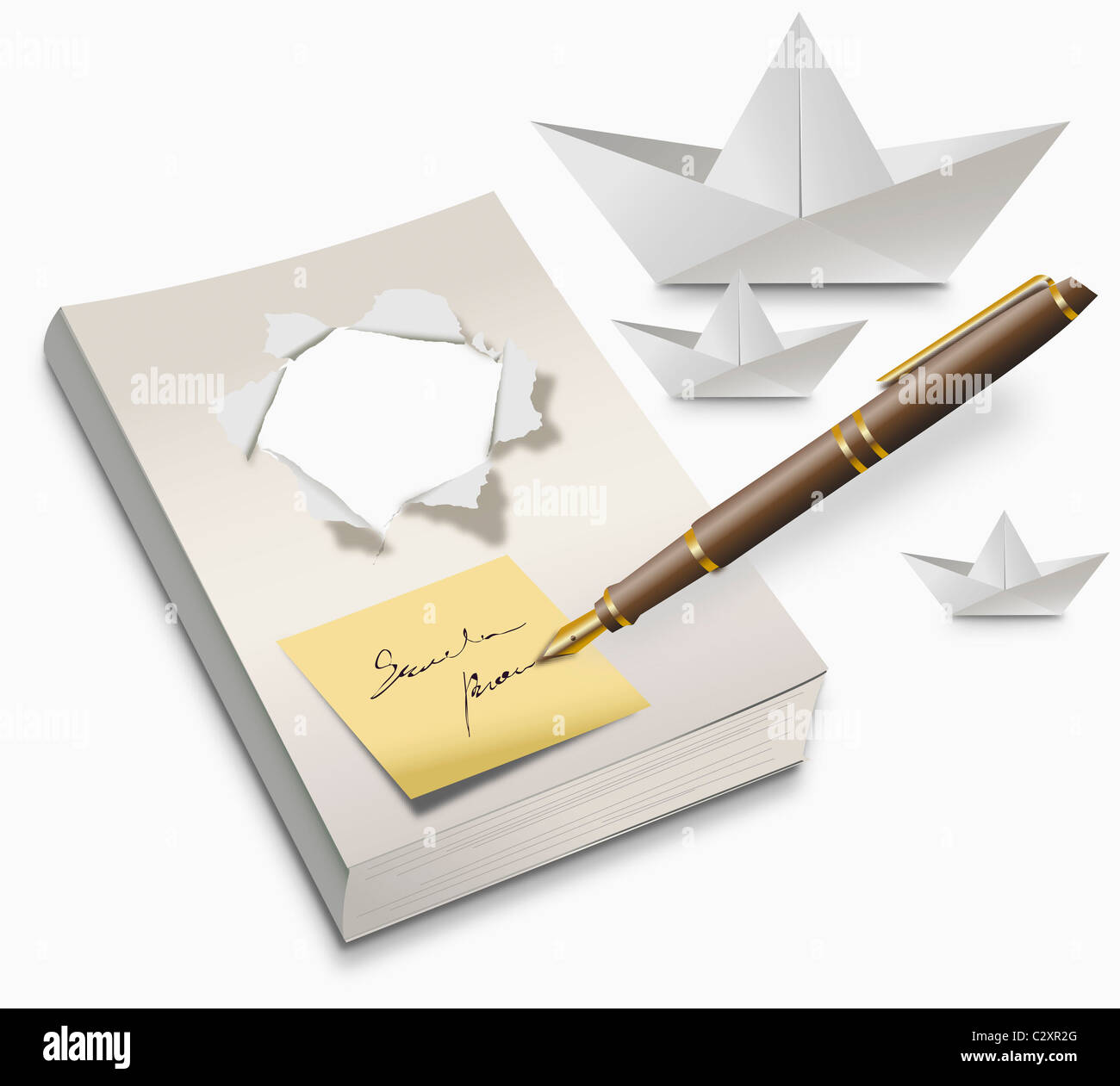 paper boat and book Stock Photo - Alamy