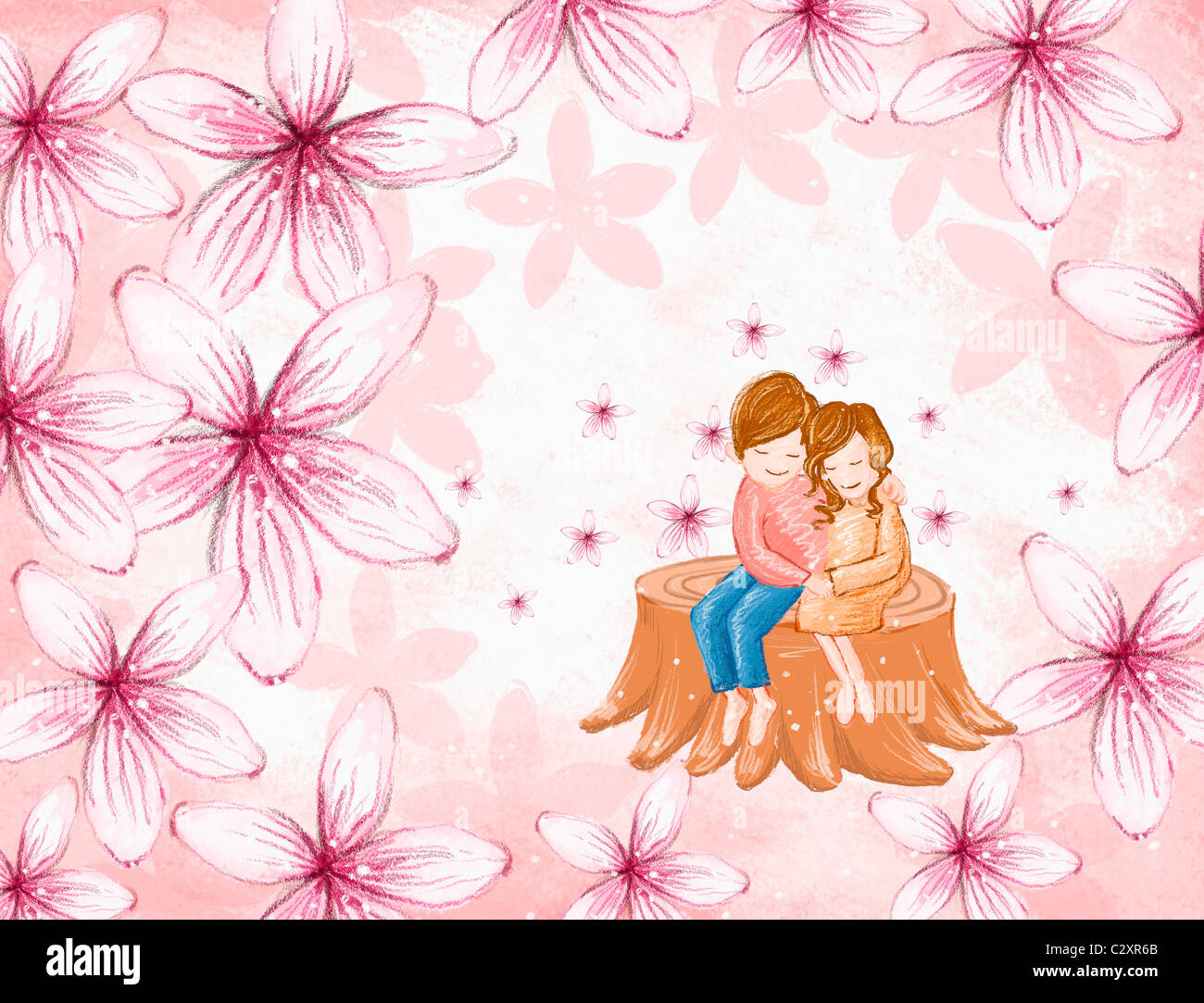 intimate couples in spring mood backdrop Stock Photo - Alamy