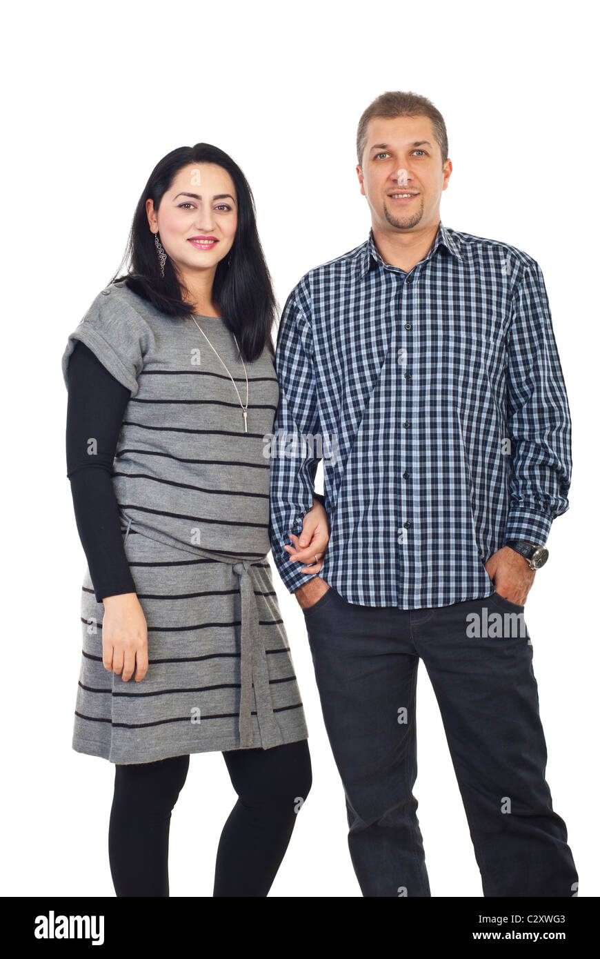 Beautiful mid adult couple smiling isolated on white background Stock ...