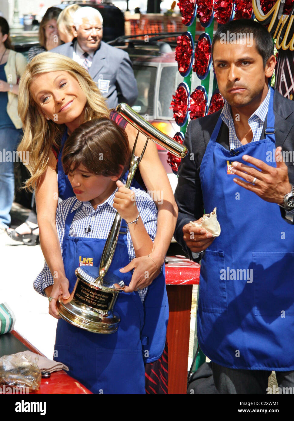 Kelly Ripa, Michael Consuelos and Mark Consuelos filming the segment ...