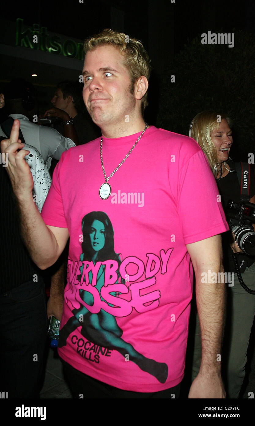 Perez Hilton arriving at the Camila Alves launch of her Muxo handbag ...