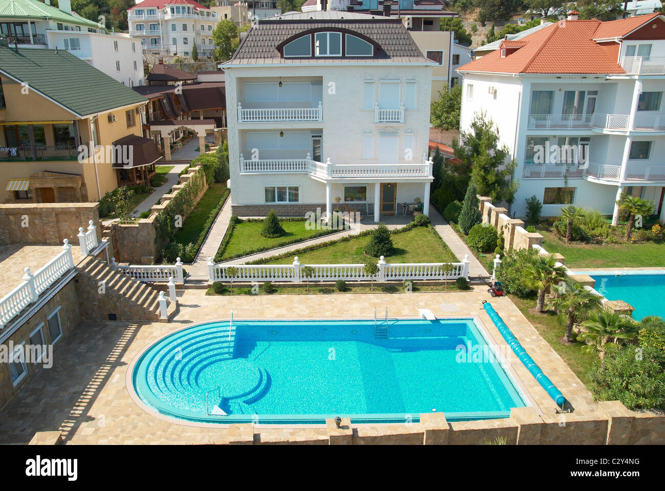 House with the blue pool Stock Photo - Alamy