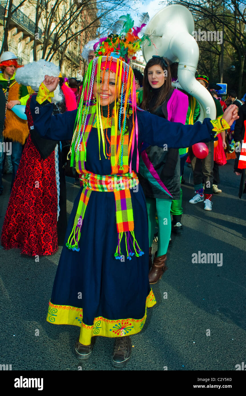 Paris, Fra-nce, Hispanic Woman Celebrating Traditional Carnival parade ...