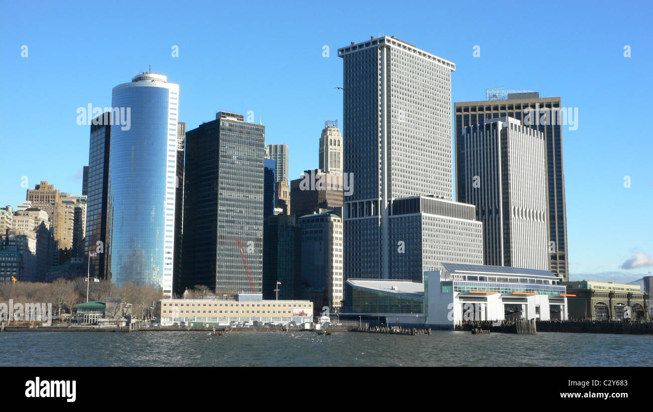 Southwest tip of Manhattan Staten Island Ferry Terminal and skyscrapers ...