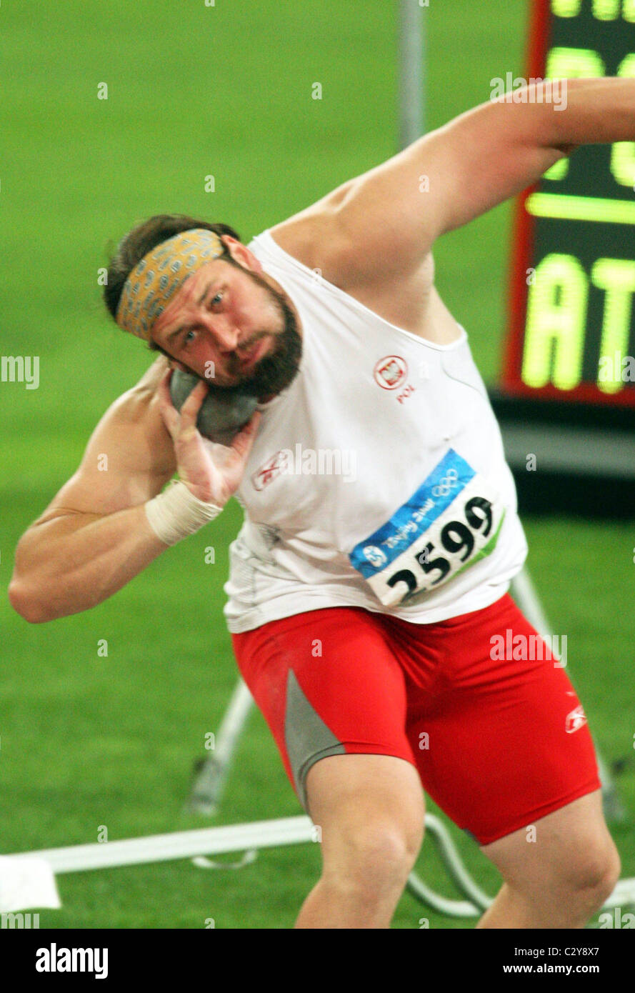 Tomasz Majewski of Poland win gold in the Men's Shot put Bejing, China ...