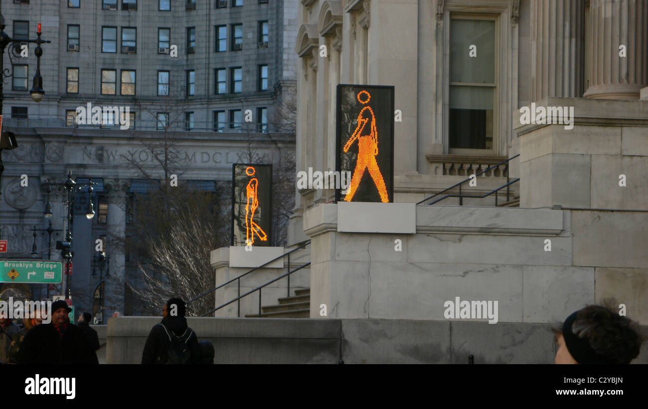 Julian Opie LED sign installation at Tweed Courthouse in NYC, USA Stock ...