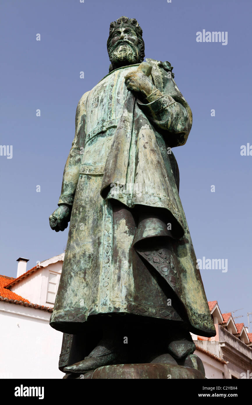 The statue of King Dom Pedro I (1320 - 1387) on the Largo 5 de Outobro ...