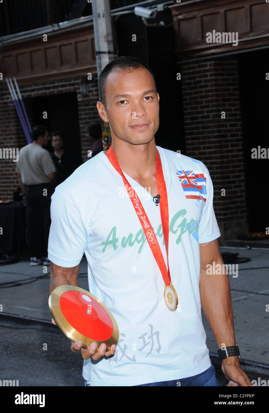 2008 Olympic Decathlon gold medalist Bryan Clay outside the Ed Sullivan ...