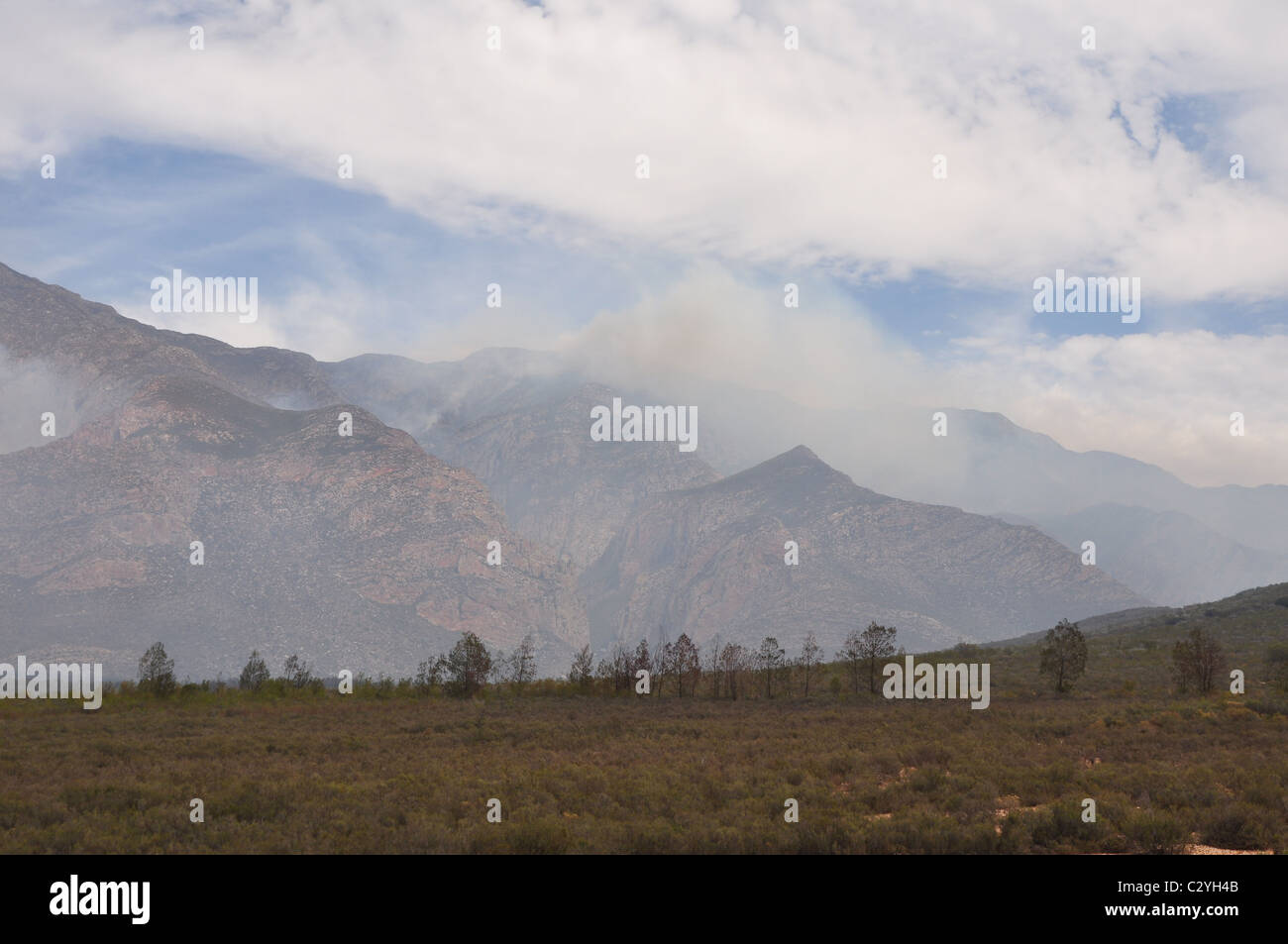 Bush Fire that is out of control, flames, smoke, landscape Stock Photo ...