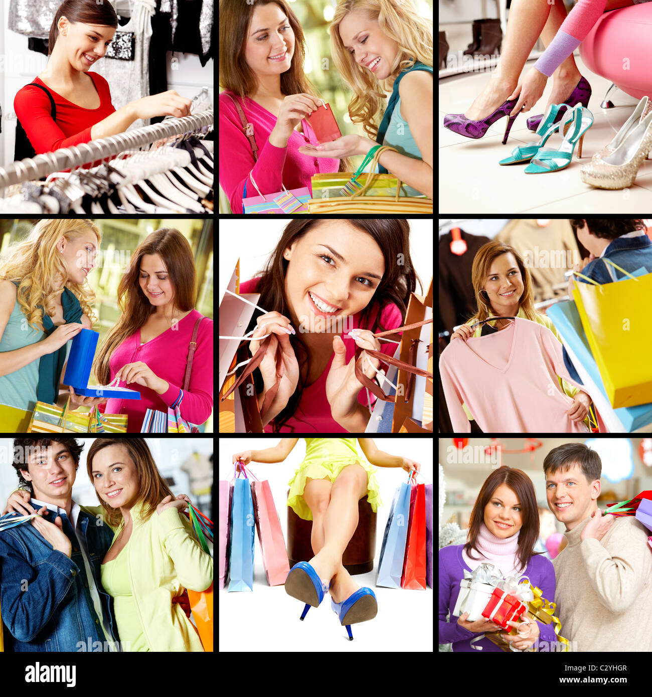 Collage of images with young people shopping Stock Photo - Alamy