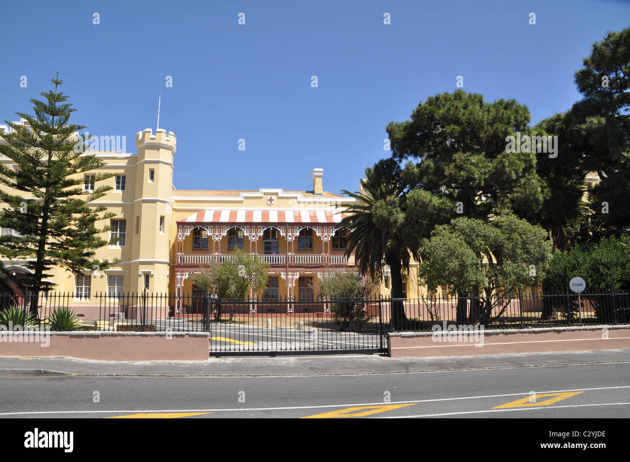Old, yellow building, old hospital, colonial style building, Somerset ...
