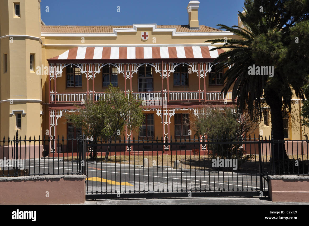 Old, yellow building, old hospital, colonial style building, Somerset ...