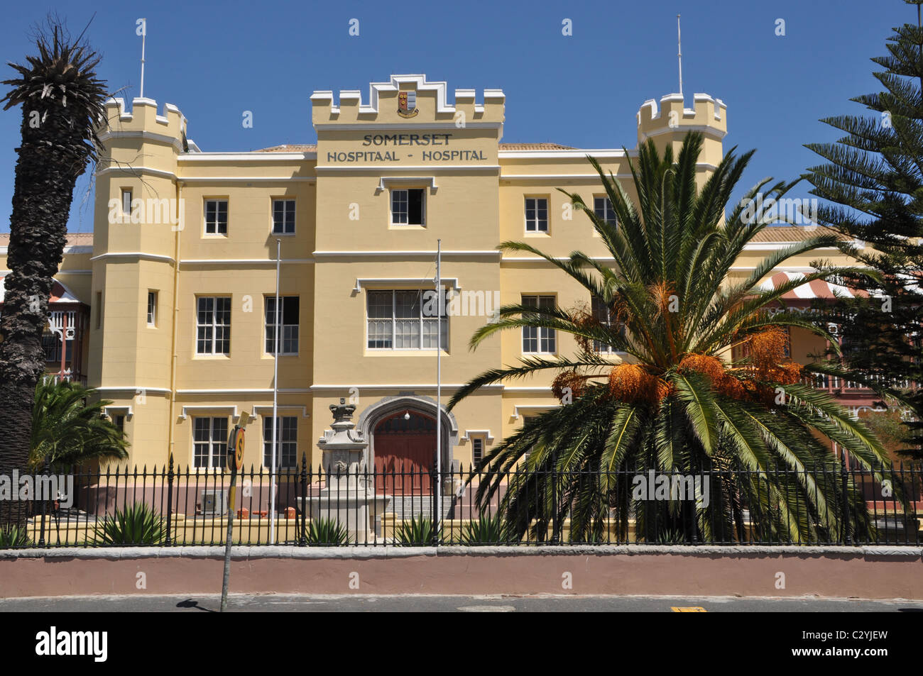 Old, yellow building, old hospital, colonial style building, Somerset ...